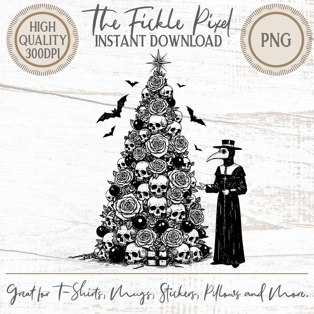 Plague Doctor Tree Spooky Christmas PNG, Gothic Holiday Art, Skull ...
