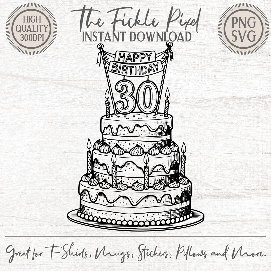 Thirty Birthday Cake PNG Clipart | Minimalist Line Drawing | 30th ...