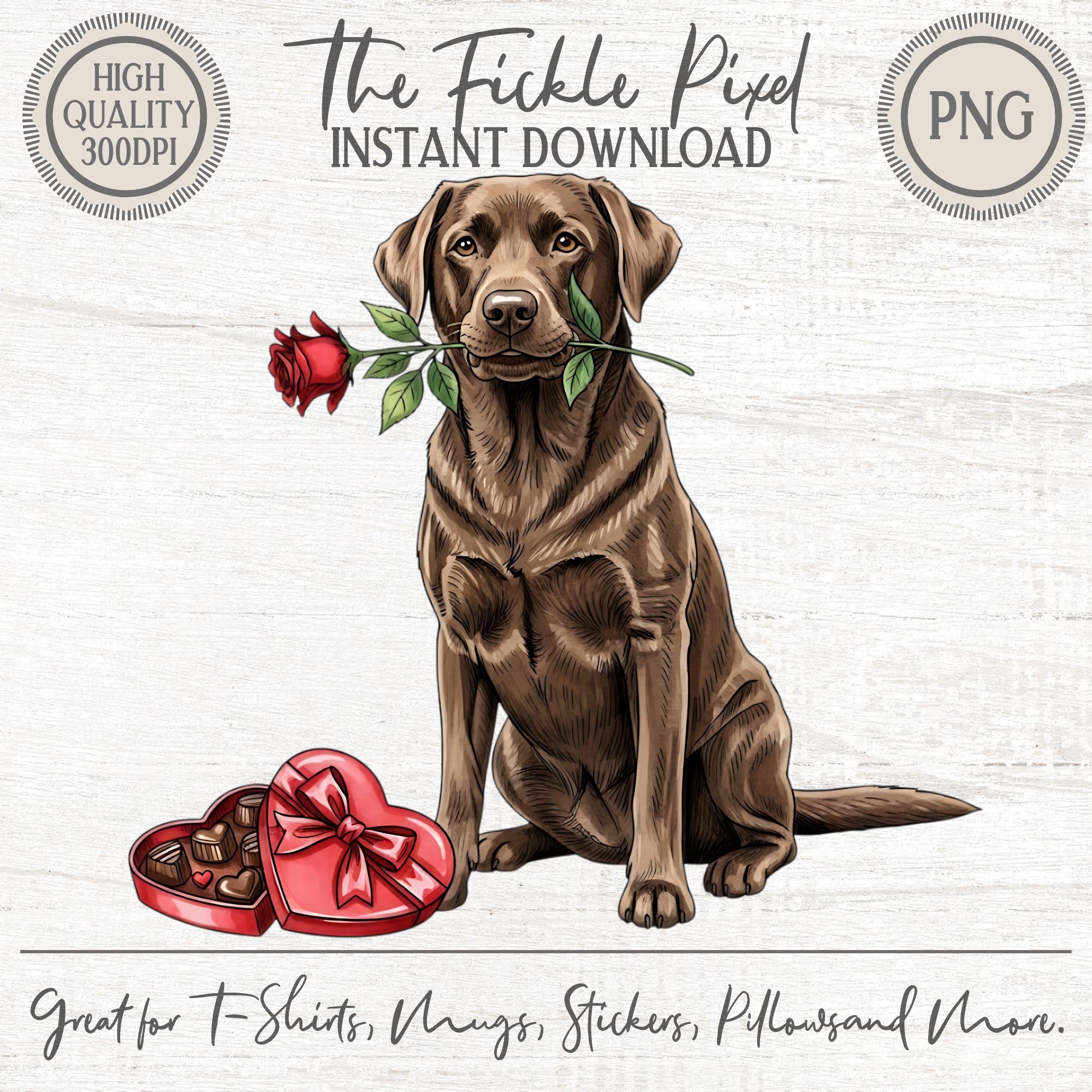 Chocolate Lab Valentine Clipart PNG – Sweet Labrador With Rose ...