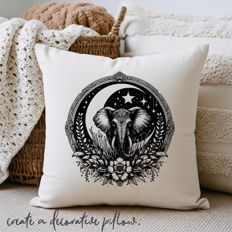 Celestial Elephant Moon PNG, Mystical Boho Clipart (digital Download ...