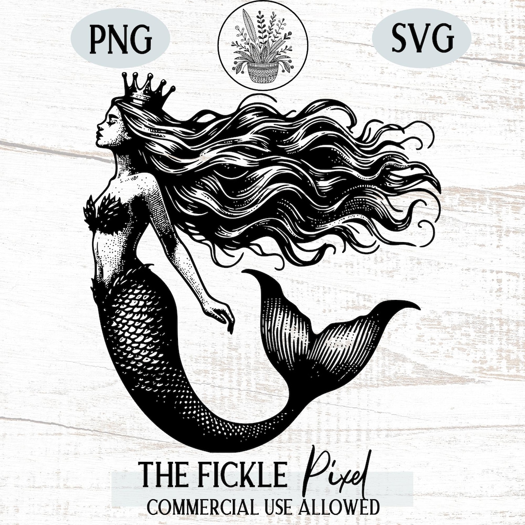 Vintage Mermaid Princess Clipart | Nautical Ocean SVG PNG (instant ...