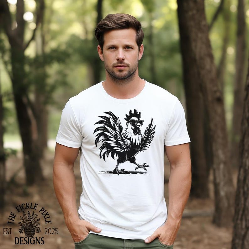 Cocky Rooster Clipart SVG PNG | Vintage Sketch Rooster With Sunglasses ...