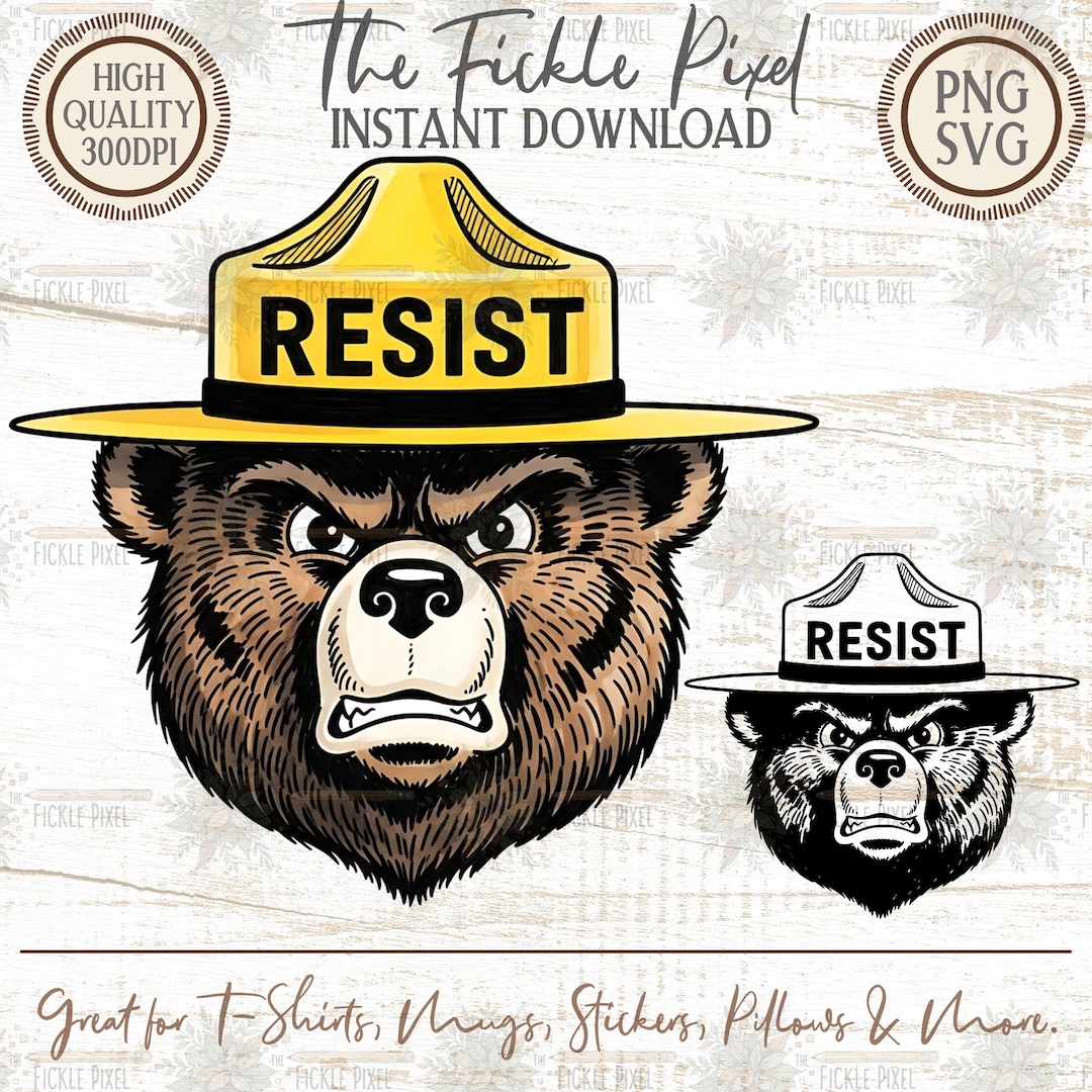 Resist Bear Clipart PNG SVG, Smokey Bear Protest Art, Defiant Wildlife ...