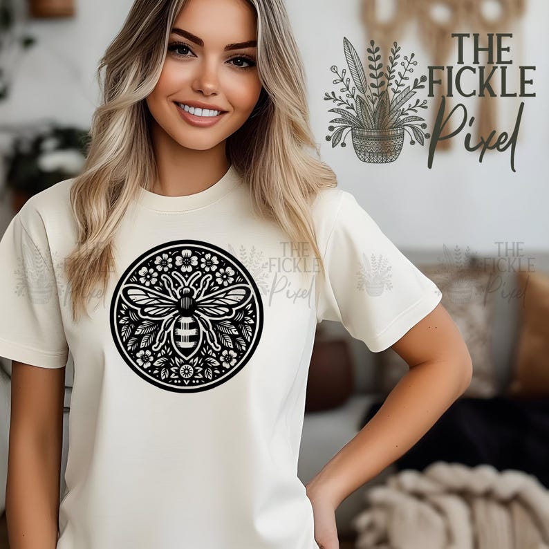 Bee & Flowers Circle PNG, Silhouette, Cricut, Floral Bumble Bee Emblem ...