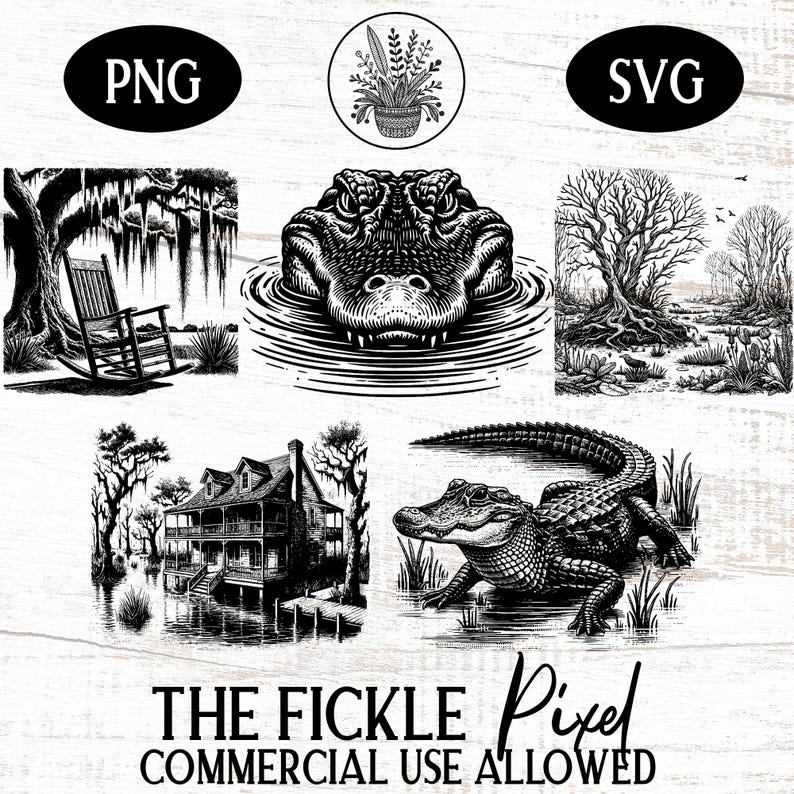 Swamp SVG PNG Clipart Bundle, Swamp Gator Scene Vector Illustration ...