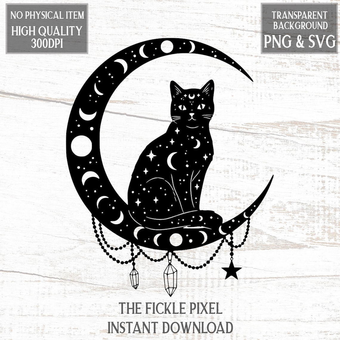 Mystical Black Cat Moon Phases Digital Download PNG SVG Witch Spiritual ...