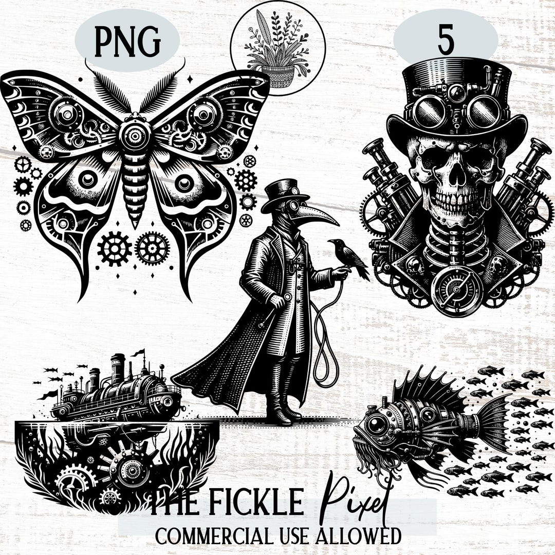 Steampunk Clipart PNG Bundle, Fantasy Clip Art Graphics, Vintage ...