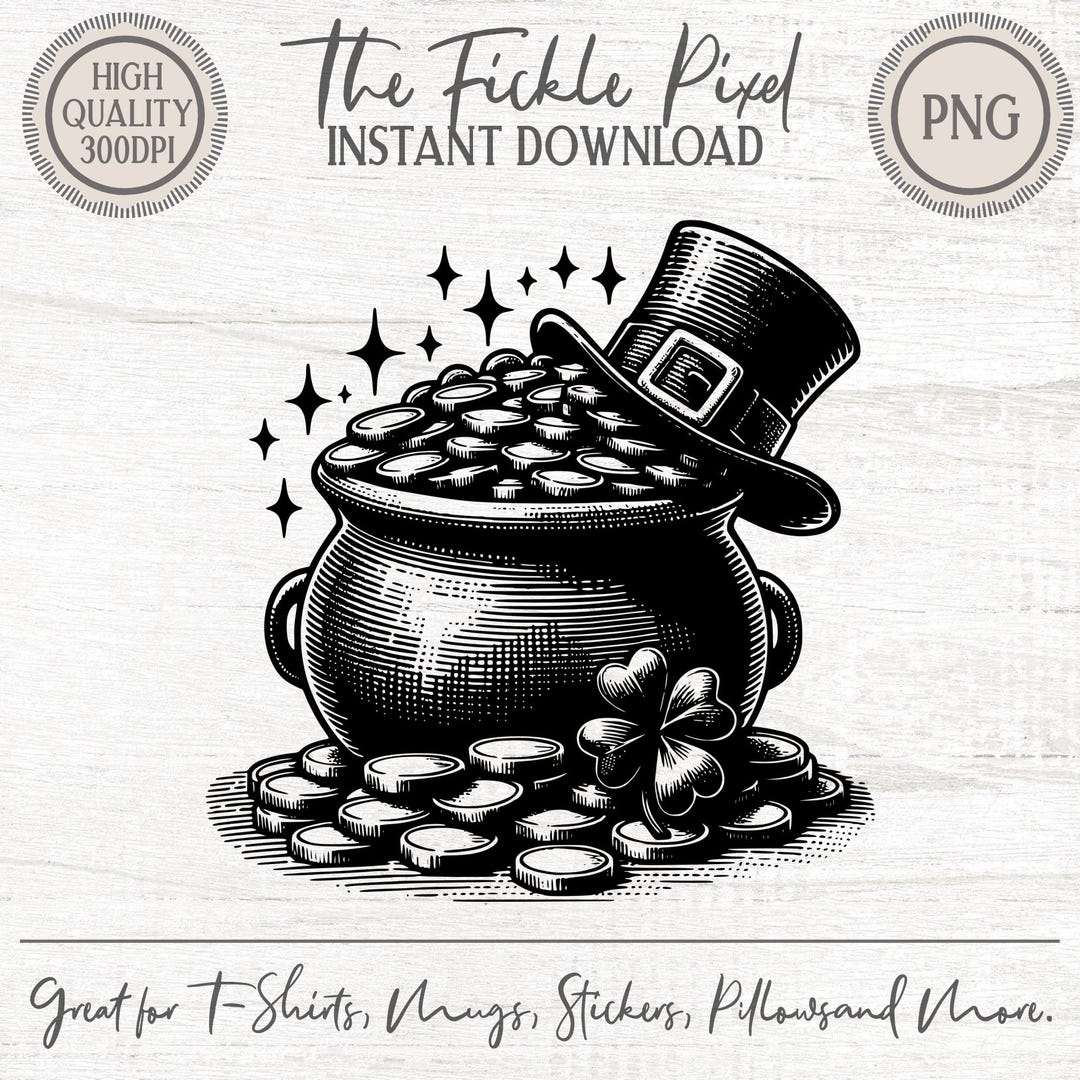 Lucky Pot of Gold PNG, St Patricks Day Clipart, Vintage Leprechaun Hat ...