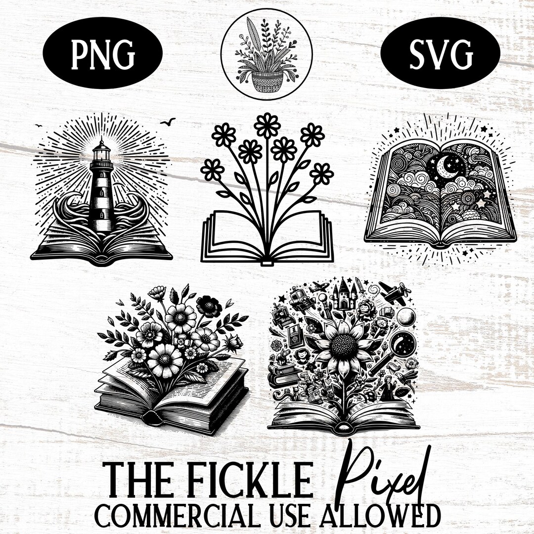 Open Book Outline Clipart PNG SVG Drawing Illustration Bundle, Vector ...