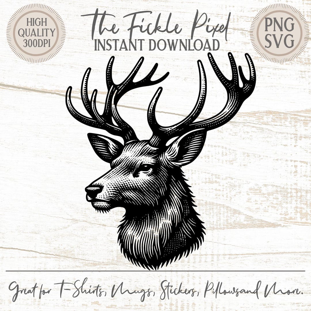 Vintage Stag Head SVG PNG Clipart | Rustic Deer Antler Design | Woodcut ...