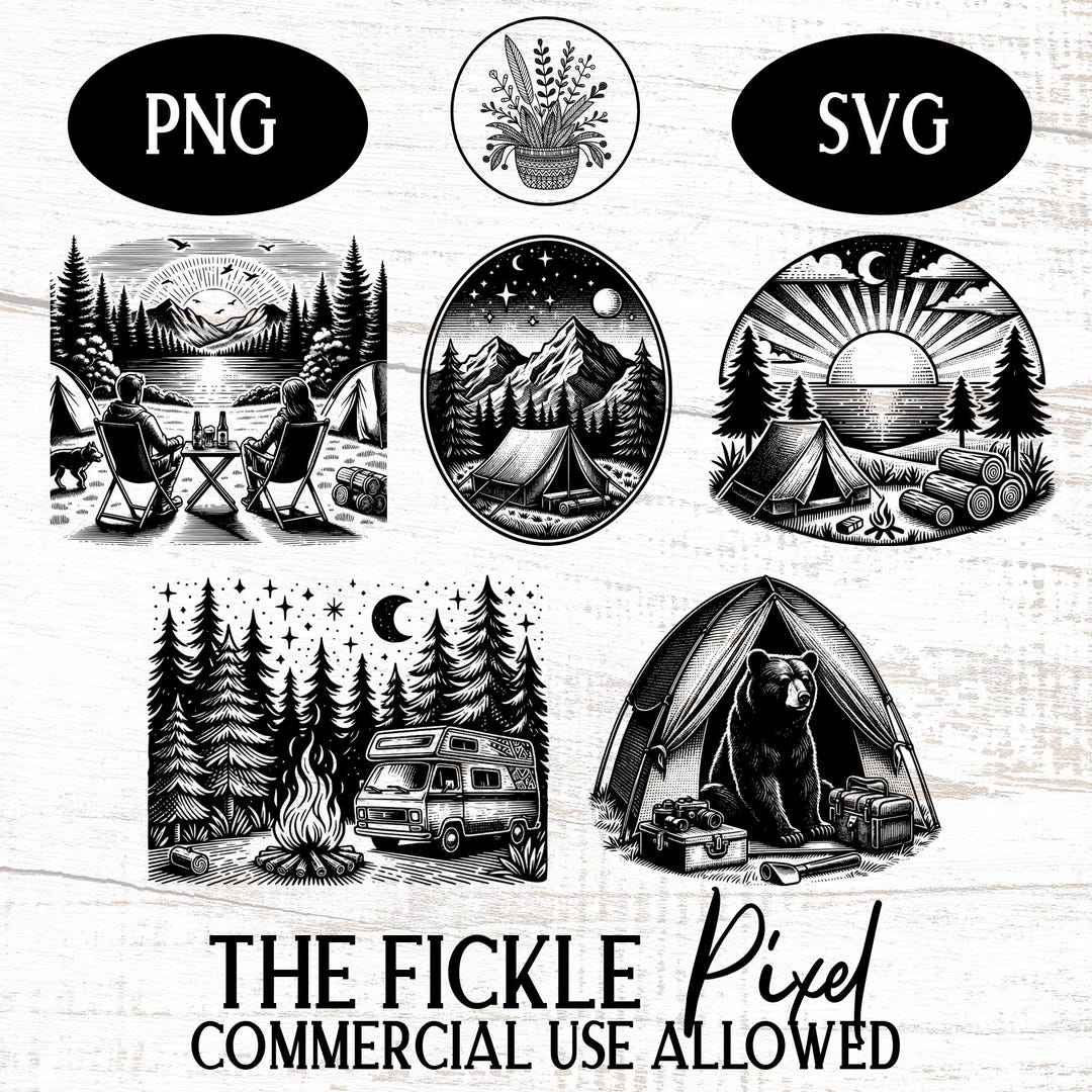Camping Graphics PNG SVG Set, Camping Vector Clipart, Camping Life Png ...