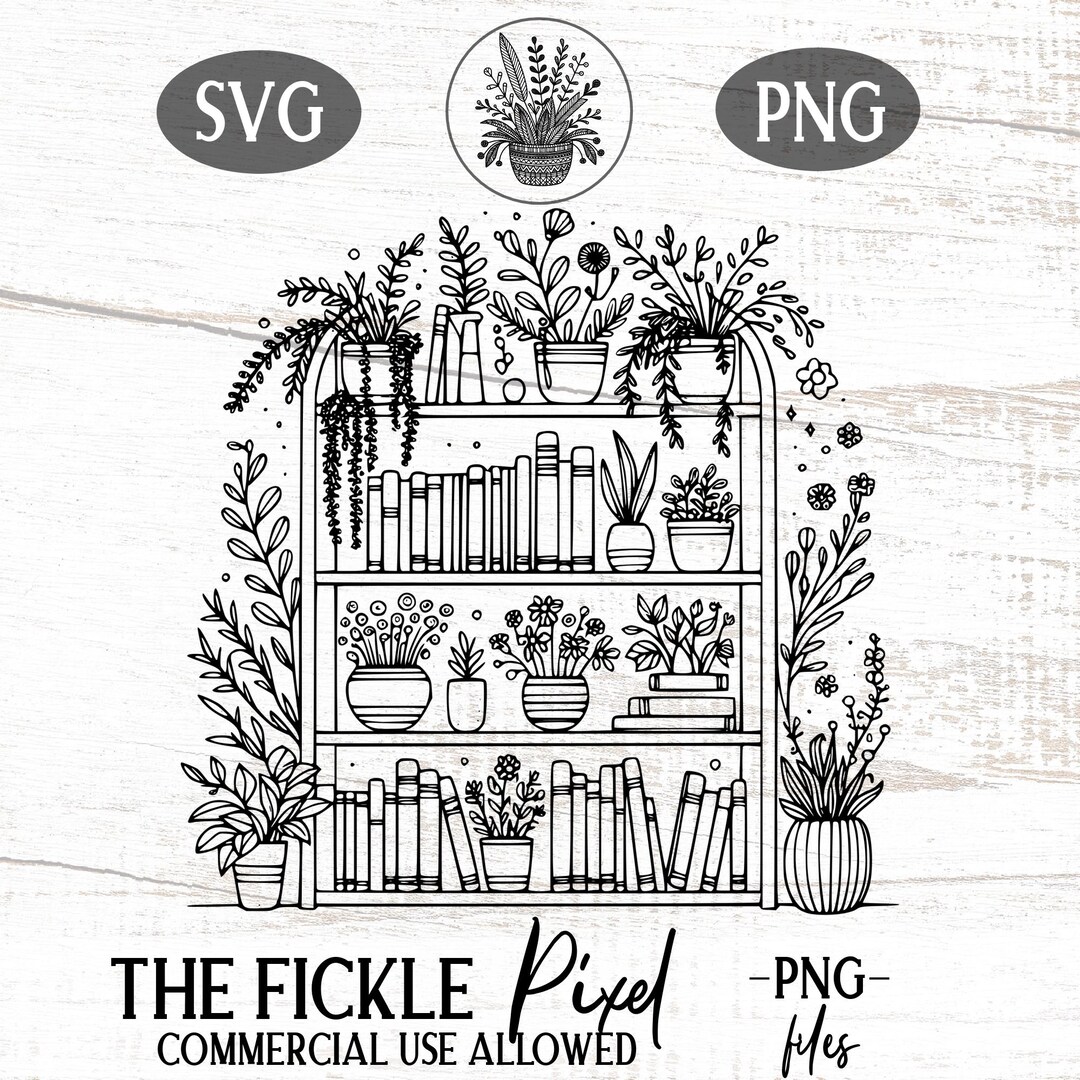 Bookcase With Plants SVG, Book Lover PNG (digital Download) - Etsy