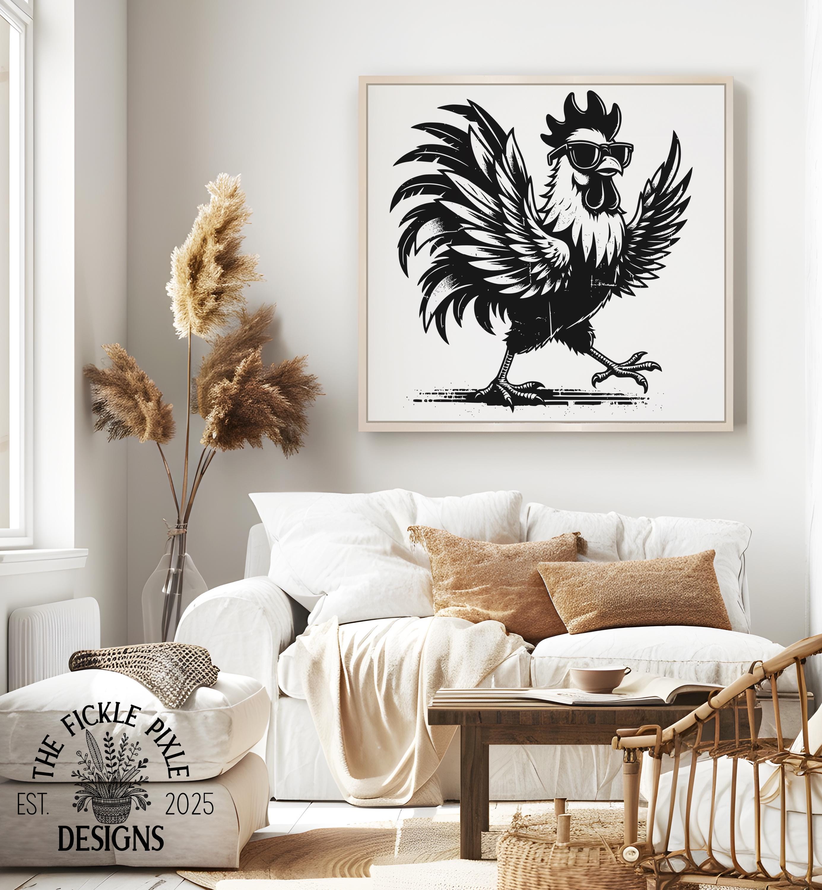Cocky Rooster Clipart SVG PNG | Vintage Sketch Rooster With Sunglasses ...