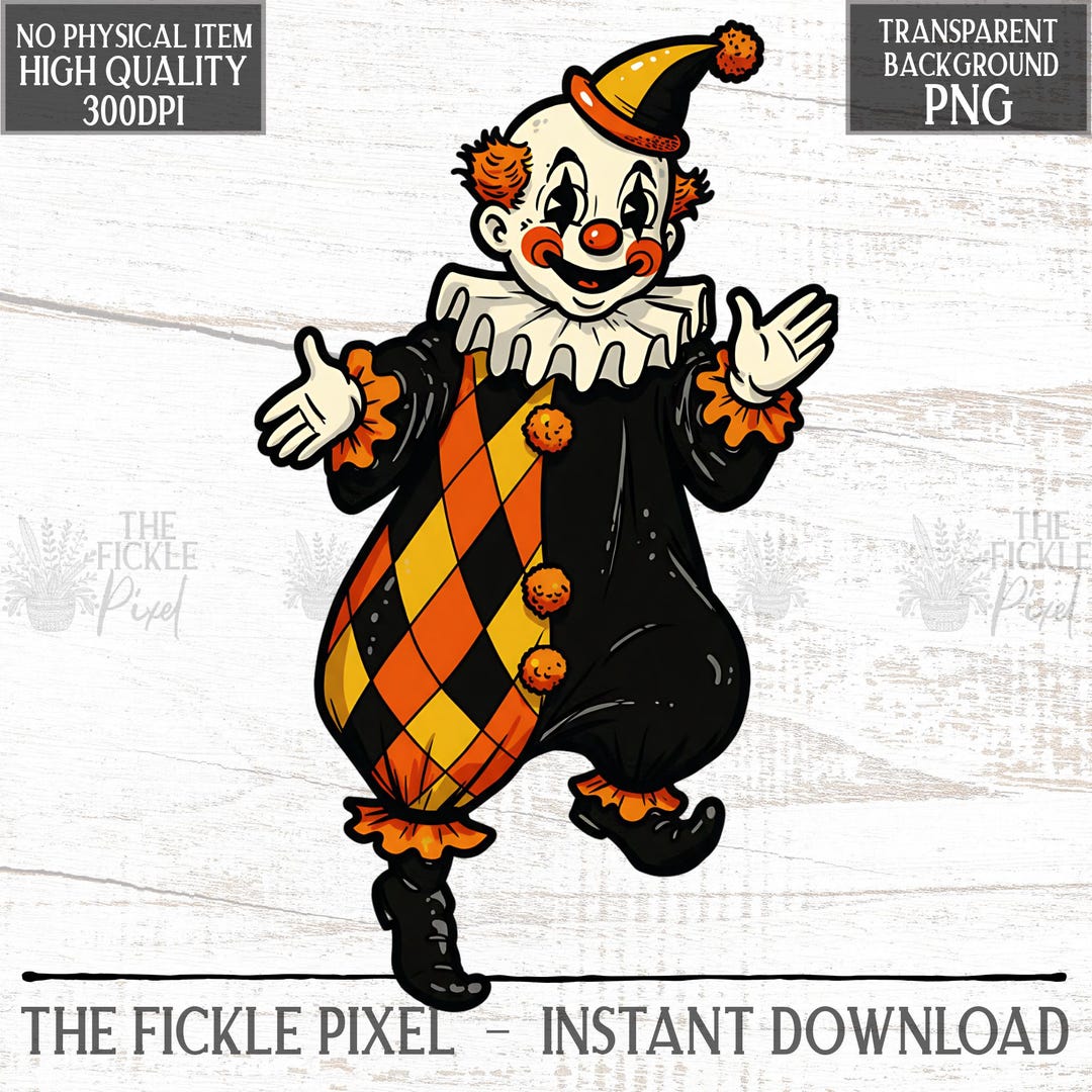 Retro Halloween Clown PNG | Spooky but Sweet 1950s Vintage Clipart ...