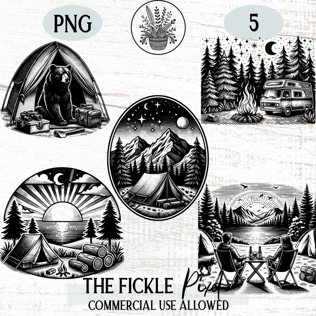 Camping Graphics PNG Set, Camping Vector Clipart, Camping Life Png ...