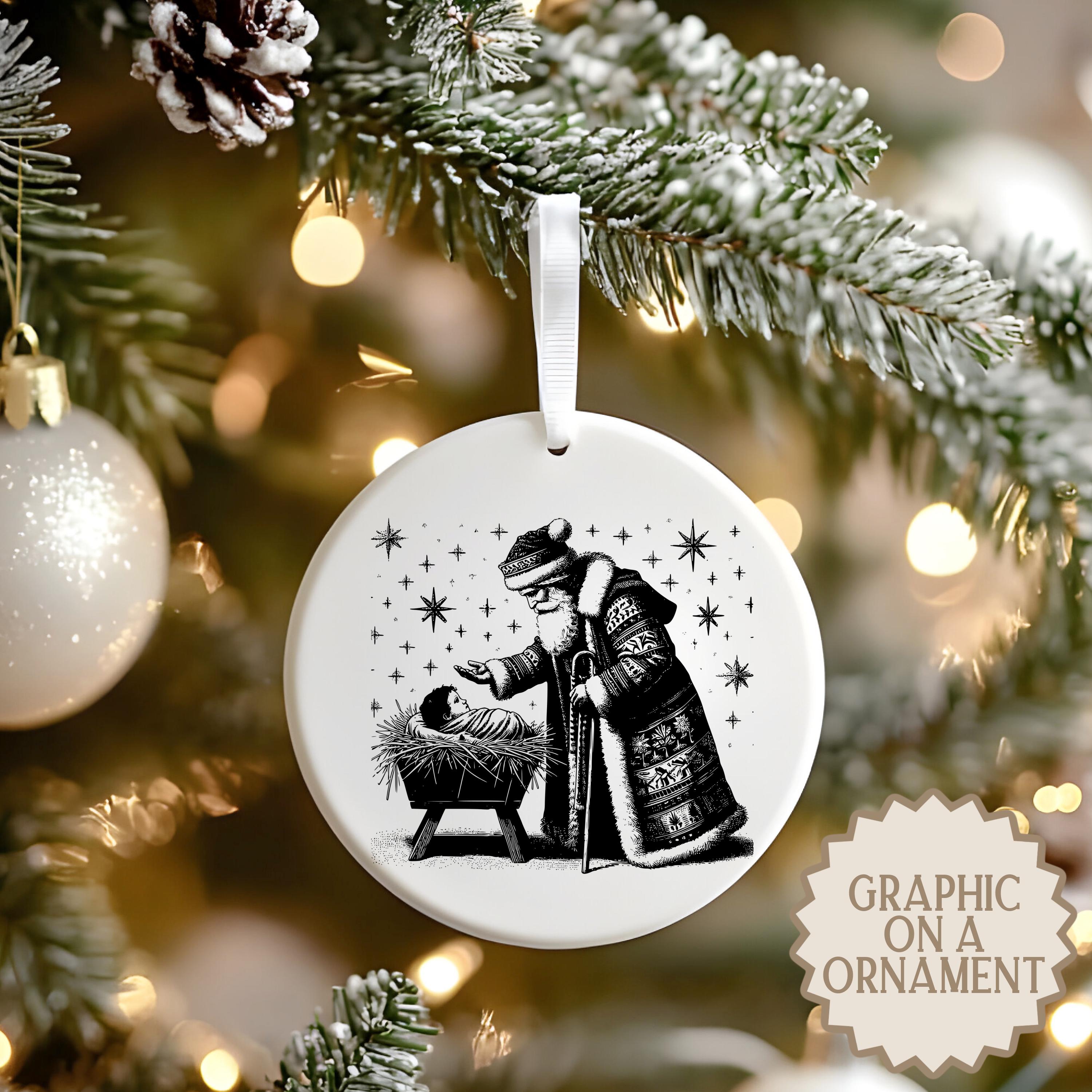 Santa & Baby Jesus Manger PNG, Christmas Nativity Art, Religious ...