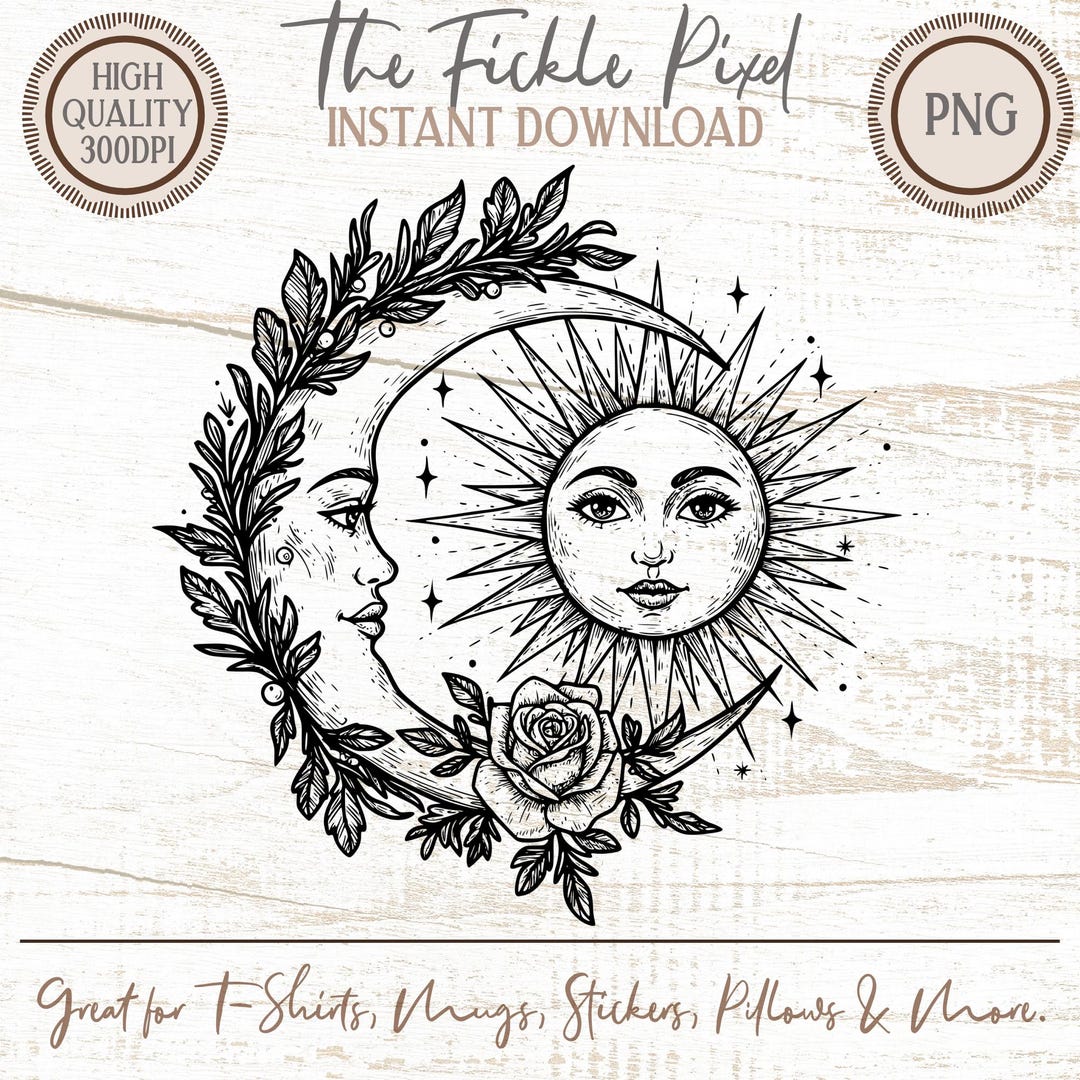 Celestial Sun Moon Face PNG | Vintage Tattoo Art | Laser Engraving ...