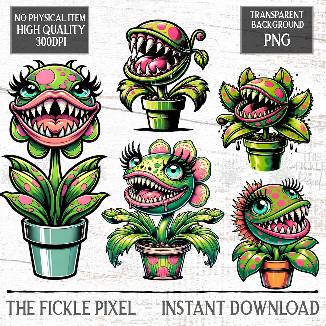 Funny Carnivorous Horror Plant Set PNG | 5 Little Shop of Horrors ...
