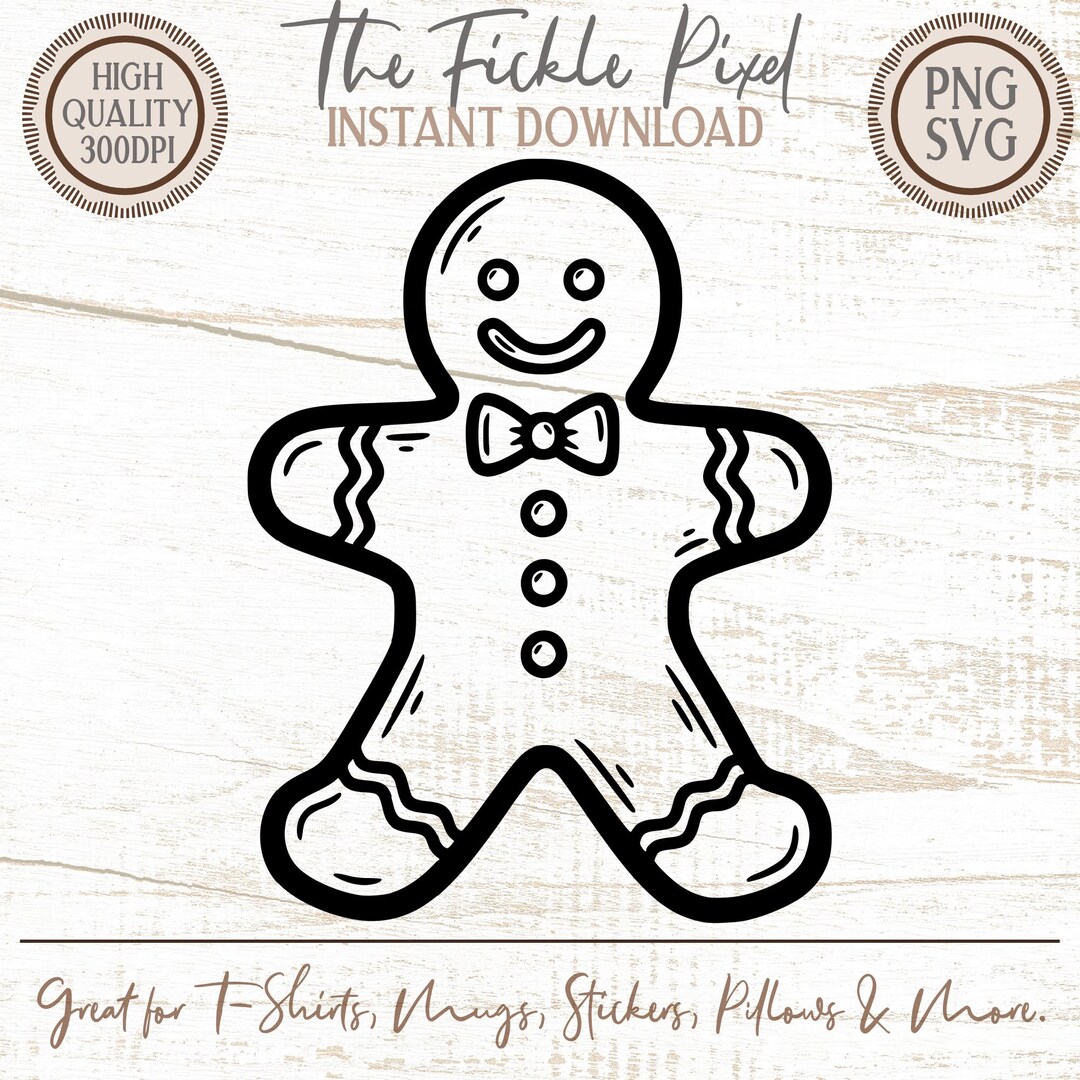 Cheerful Gingerbread Man Outline Doodle PNG SVG | Holiday Graphic ...