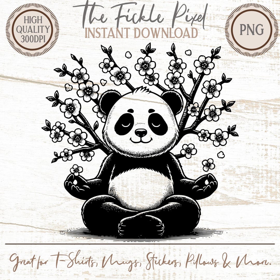 Zen Panda Meditation Clipart PNG SVG, Peaceful Panda Art, Cherry ...