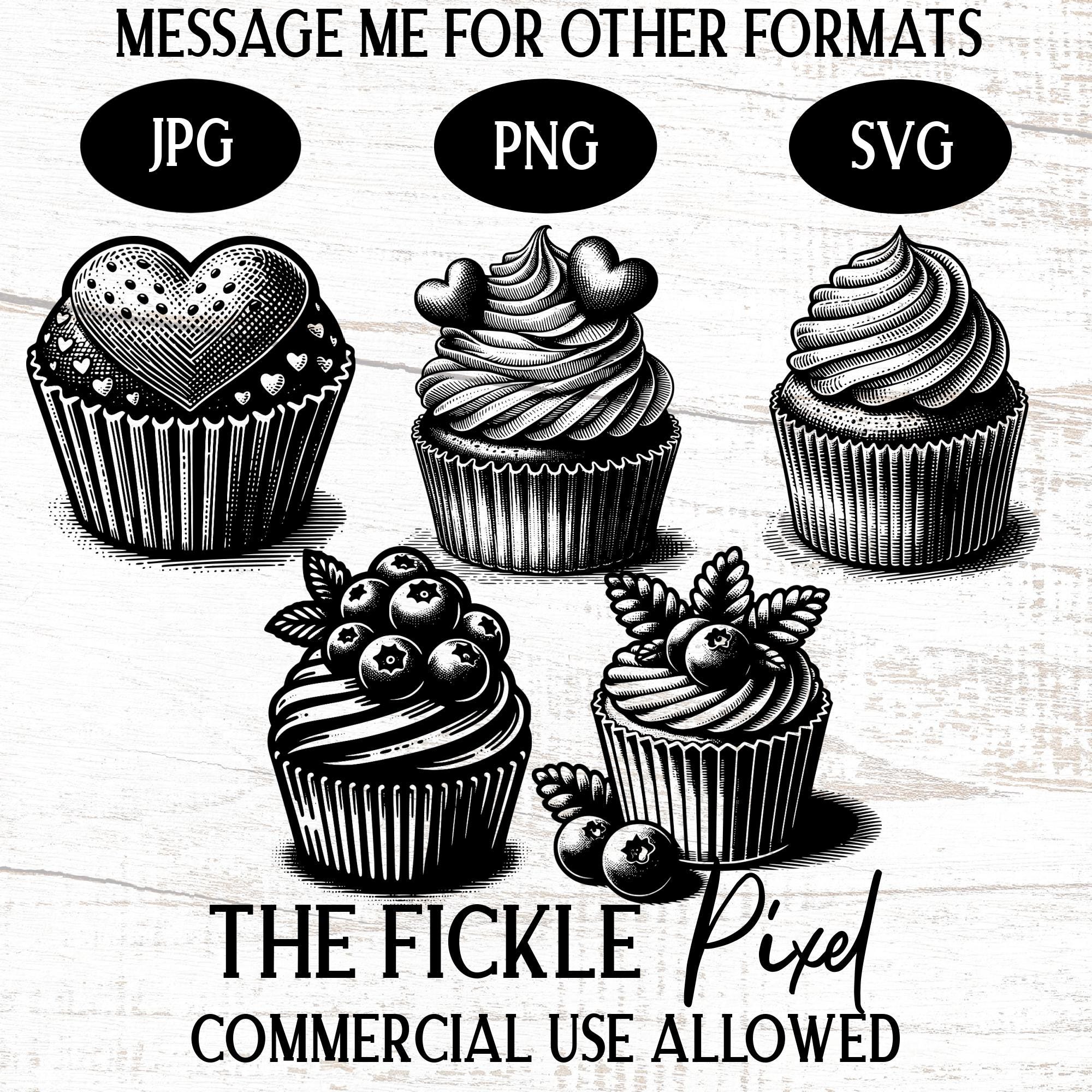 Cupcake Desserts SVG PNG Bundle Illustrations, Bakery Birthday Frosted ...