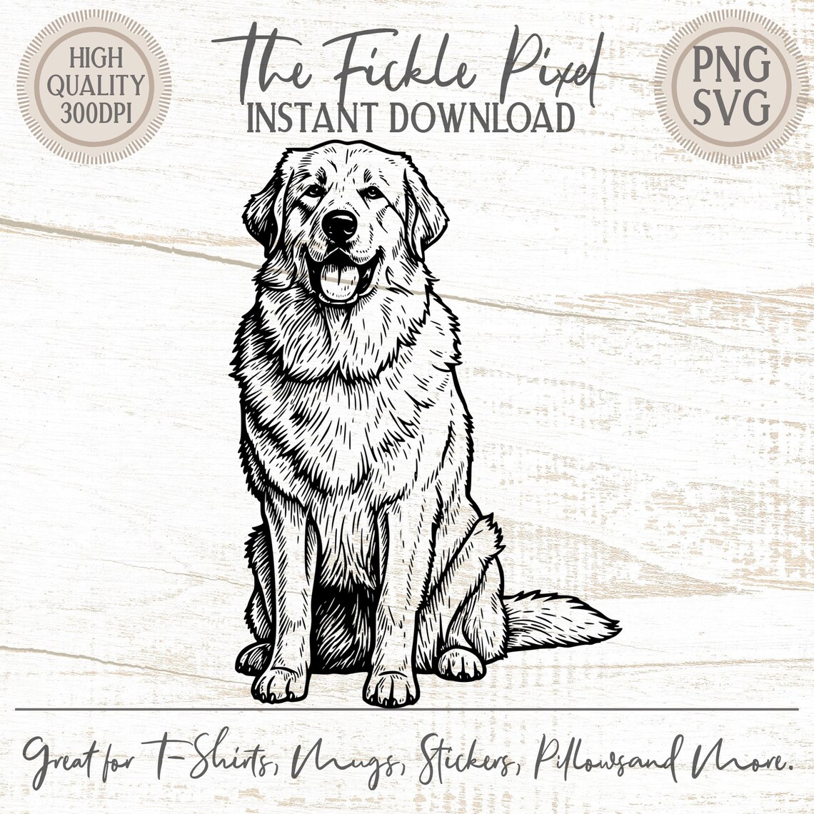 Great Pyrenees Line Art SVG PNG Happy Dog Stamp Style Digital Download ...