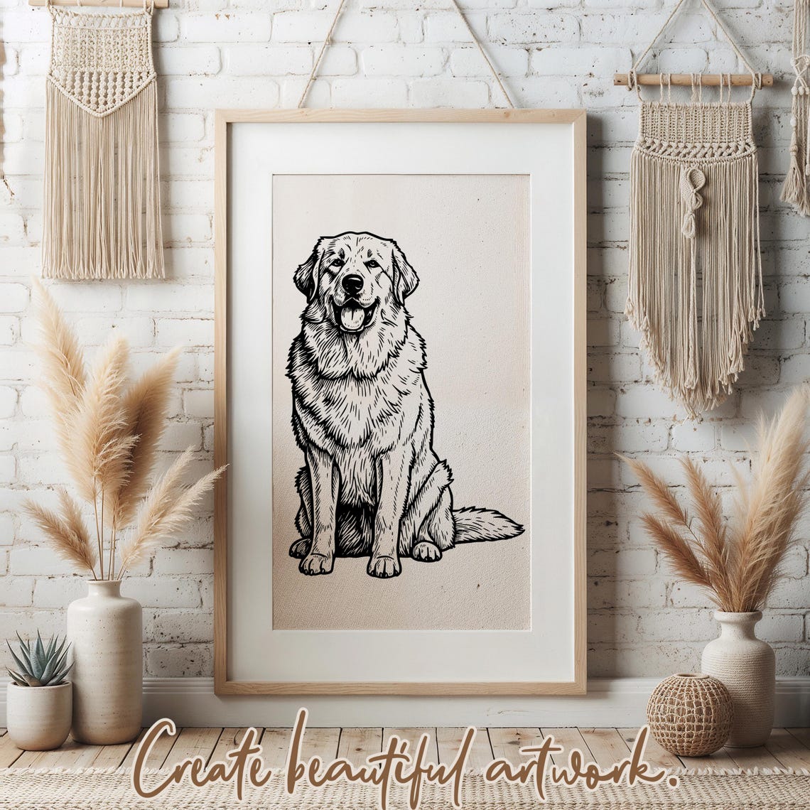 Great Pyrenees Line Art SVG PNG Happy Dog Stamp Style Digital Download ...