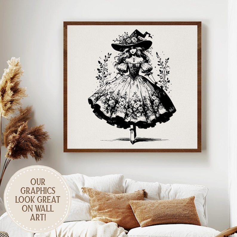 Whimsical Witch PNG, Floral Gothic Clipart, Vintage Halloween Art ...