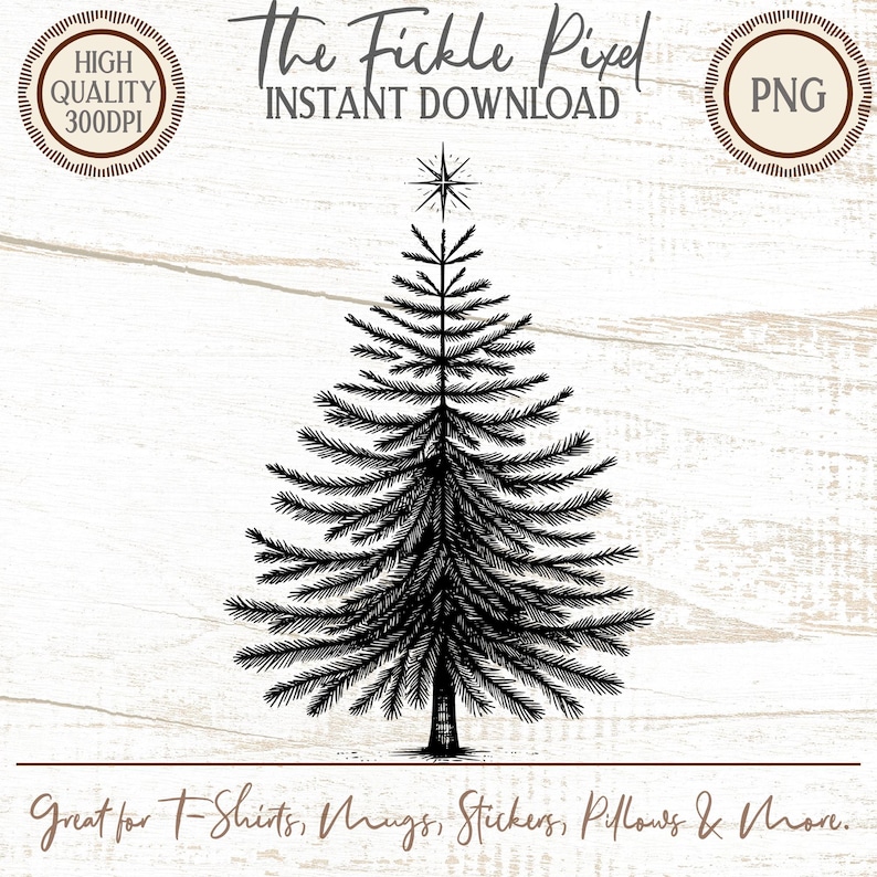Minimalist Woodland Christmas Tree PNG SVG – Vintage Star-topped ...