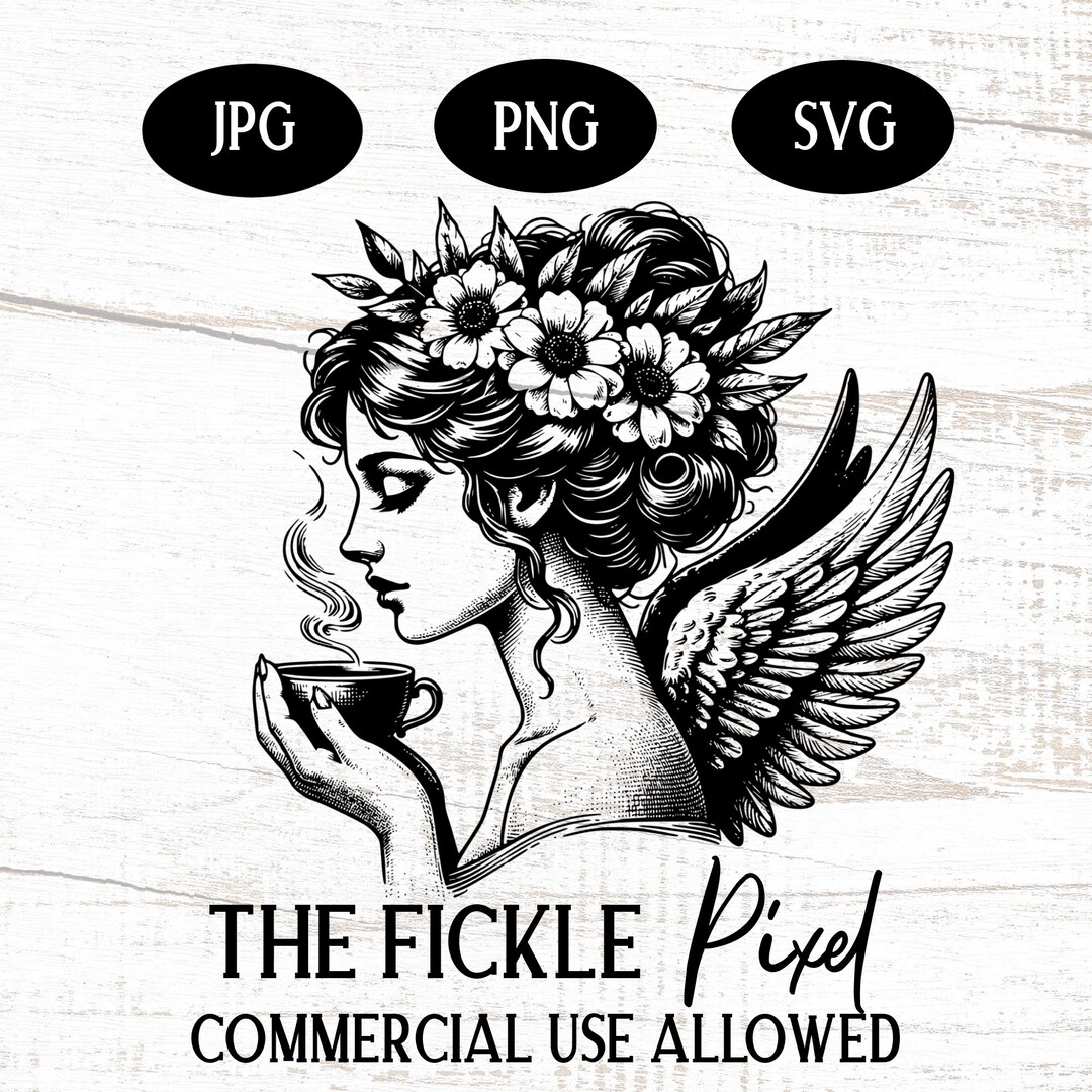 Beautiful Fairy Drinking Tea Svg Png, Elegant Winged Fairy Vintage ...