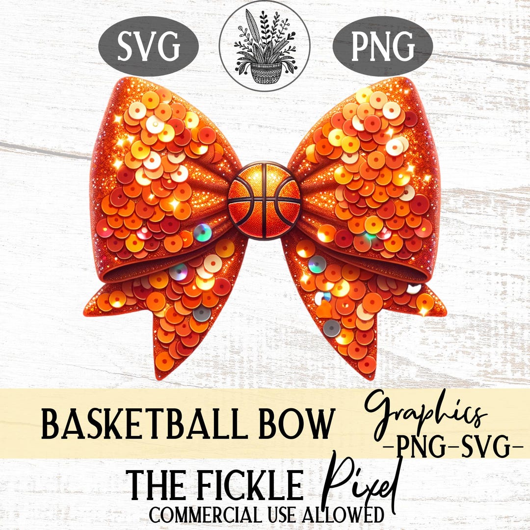 Basketball Bow PNG, Sequin Basketball Bow SVG, Print File, Sublimation ...