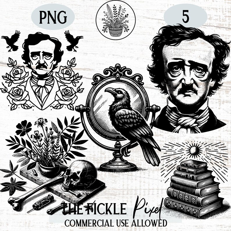 Edgar Allan Poe PNG Clipart Set, Nevermore, Vintage Poem the Raven ...