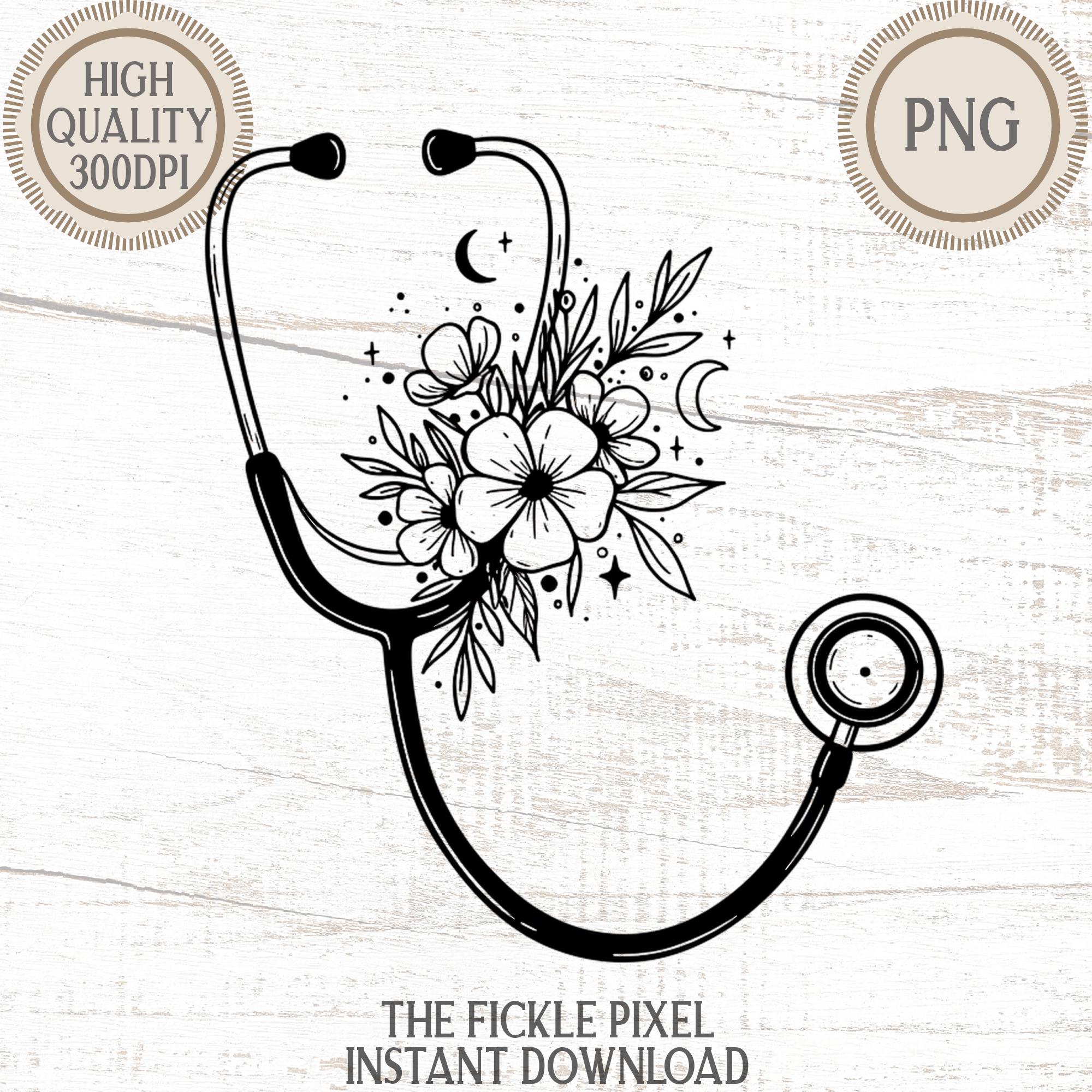 Mystical Stethoscope PNG: Moon, Stars, Flowers - Medical Magic Design ...