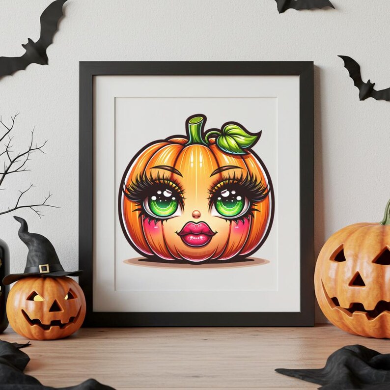 Funny Botox Pumpkin PNG | Glam Halloween Pumpkin With Lashes & Green ...