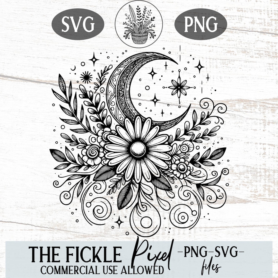 Mystical Moon and Daisy Clipart | Boho Celestial SVG, PNG (digital ...