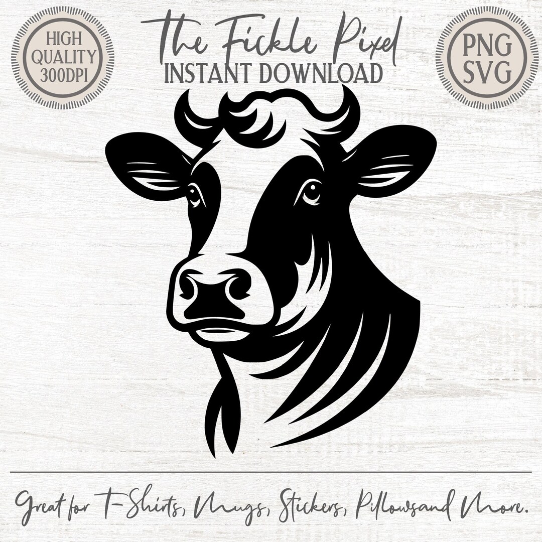 Holstein Cow Head SVG, Farm Animal Silhouette Clipart, Cricut Cut File ...