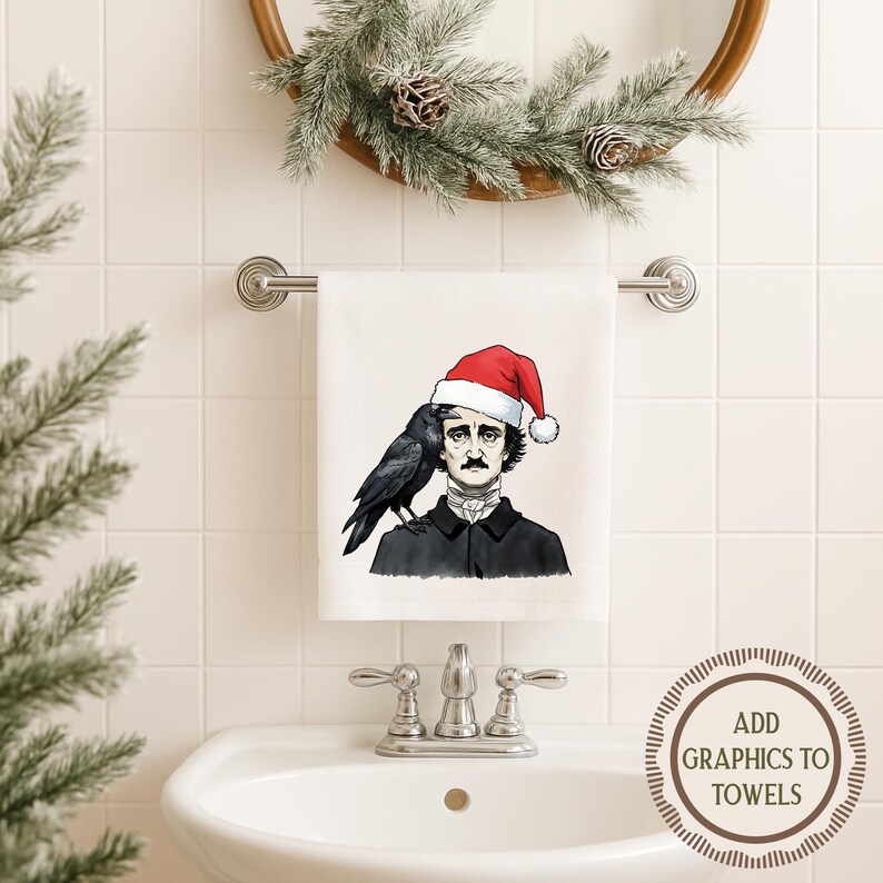 Edgar Allan Poe Raven Holiday Graphic, Santa Hat Christmas PNG ...