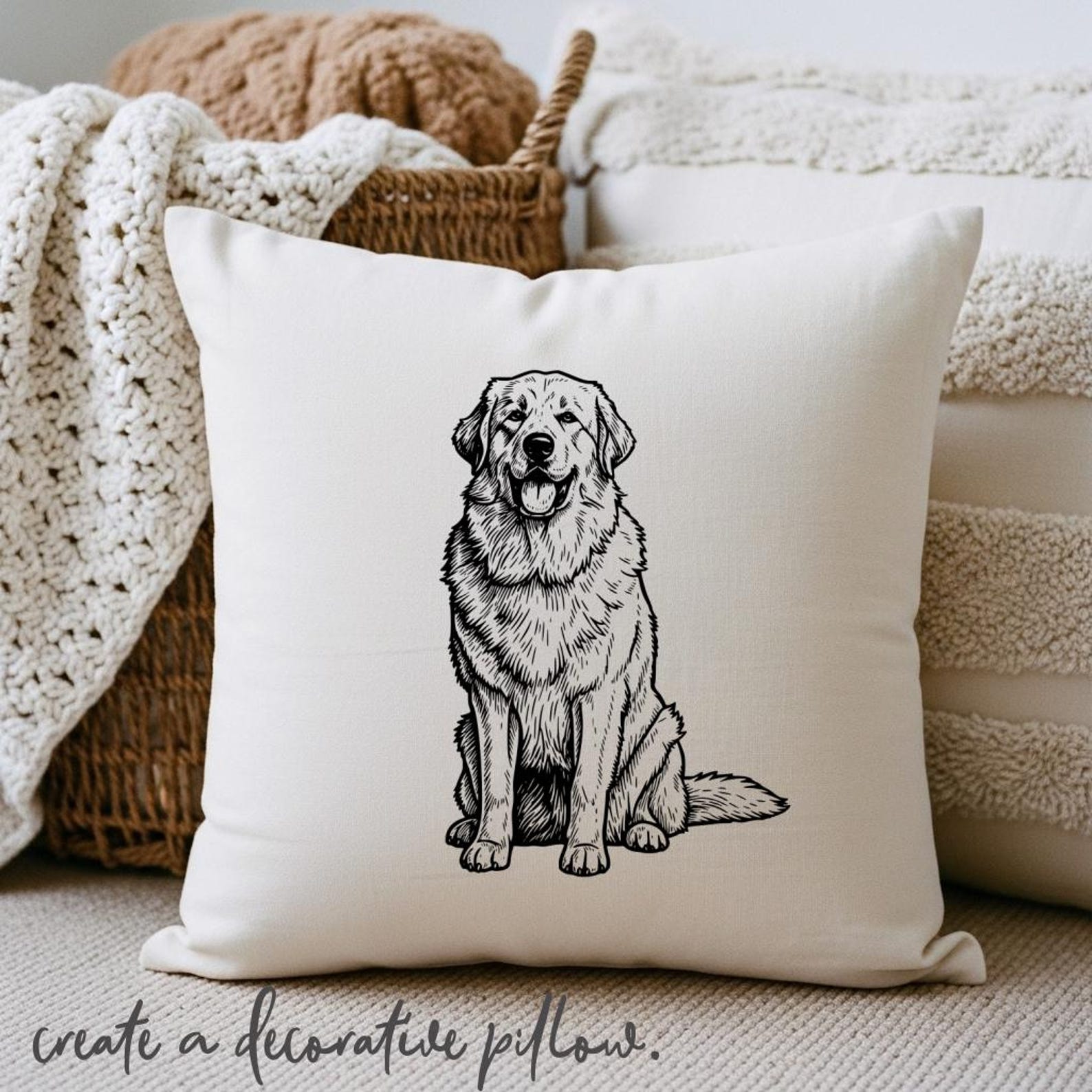 Great Pyrenees Line Art SVG PNG Happy Dog Stamp Style Digital Download ...