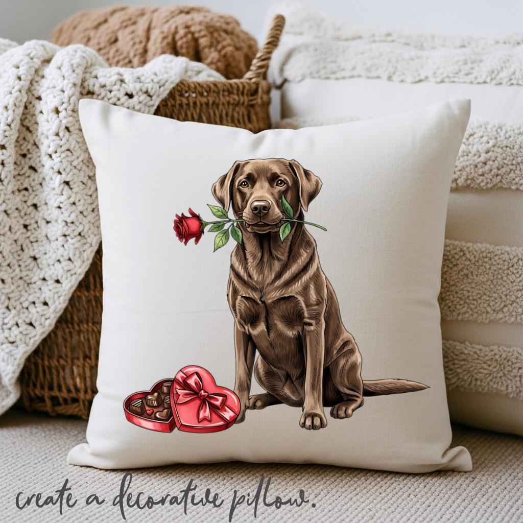 Chocolate Lab Valentine Clipart PNG – Sweet Labrador With Rose ...