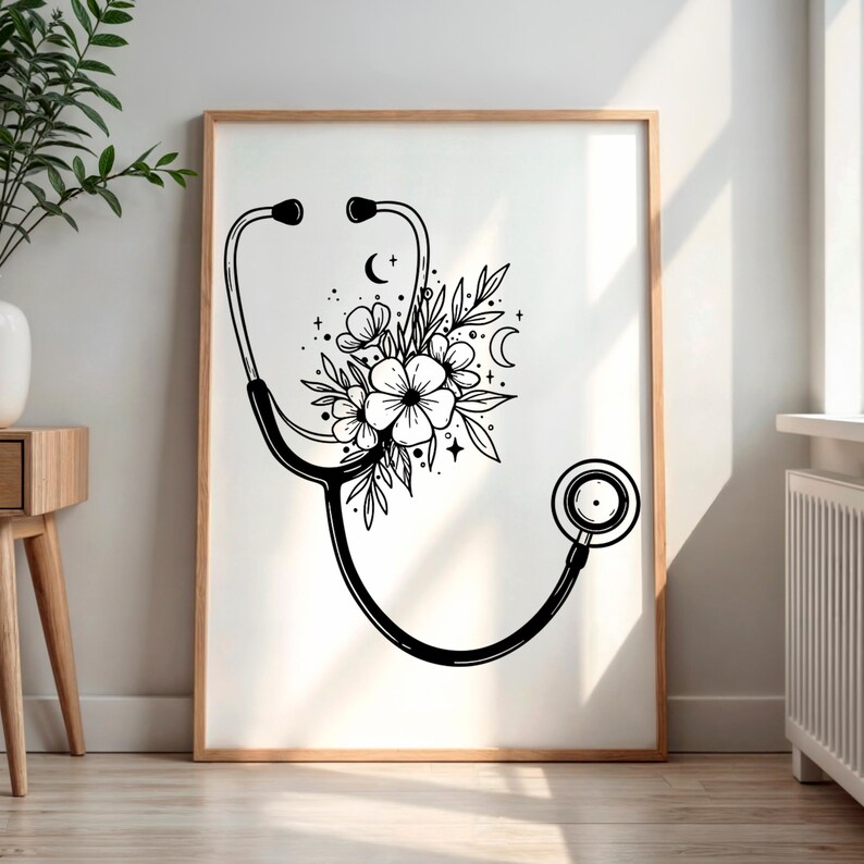 Mystical Stethoscope PNG: Moon, Stars, Flowers - Medical Magic Design ...