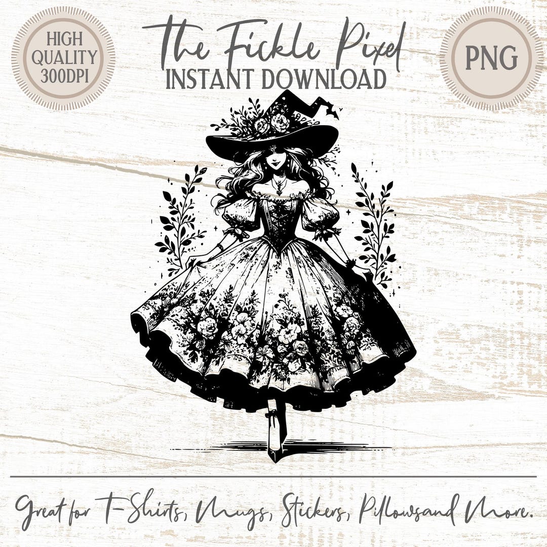 Whimsical Witch PNG, Floral Gothic Clipart, Vintage Halloween Art ...