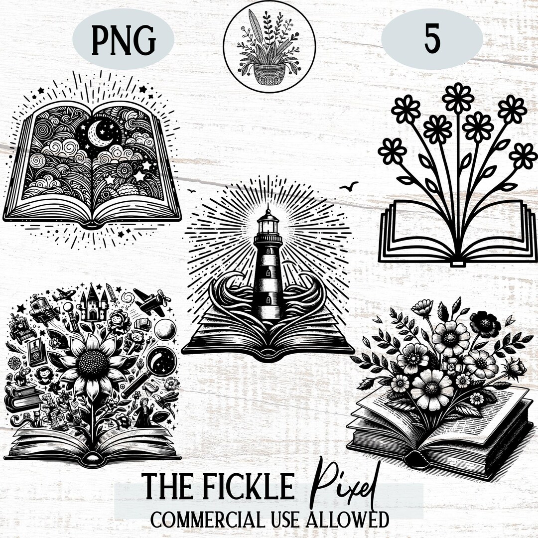 Open Book Outline Clipart PNG Drawing Illustration Bundle, Vector ...