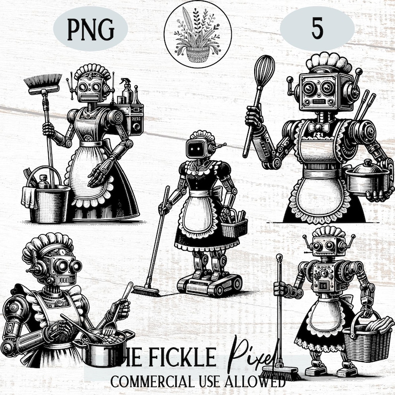 Vintage Robot Maid PNG Graphics Bundle, Rosie Clipart (instant Download ...