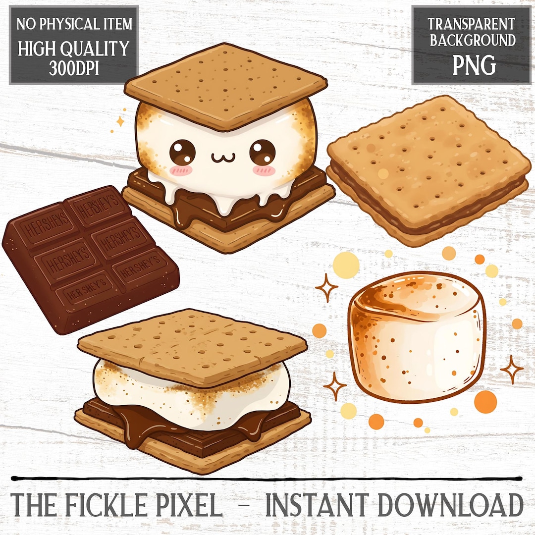 Cute S'mores Clipart Bundle | Campfire Treat Art (PNG, SVG, Commercial ...