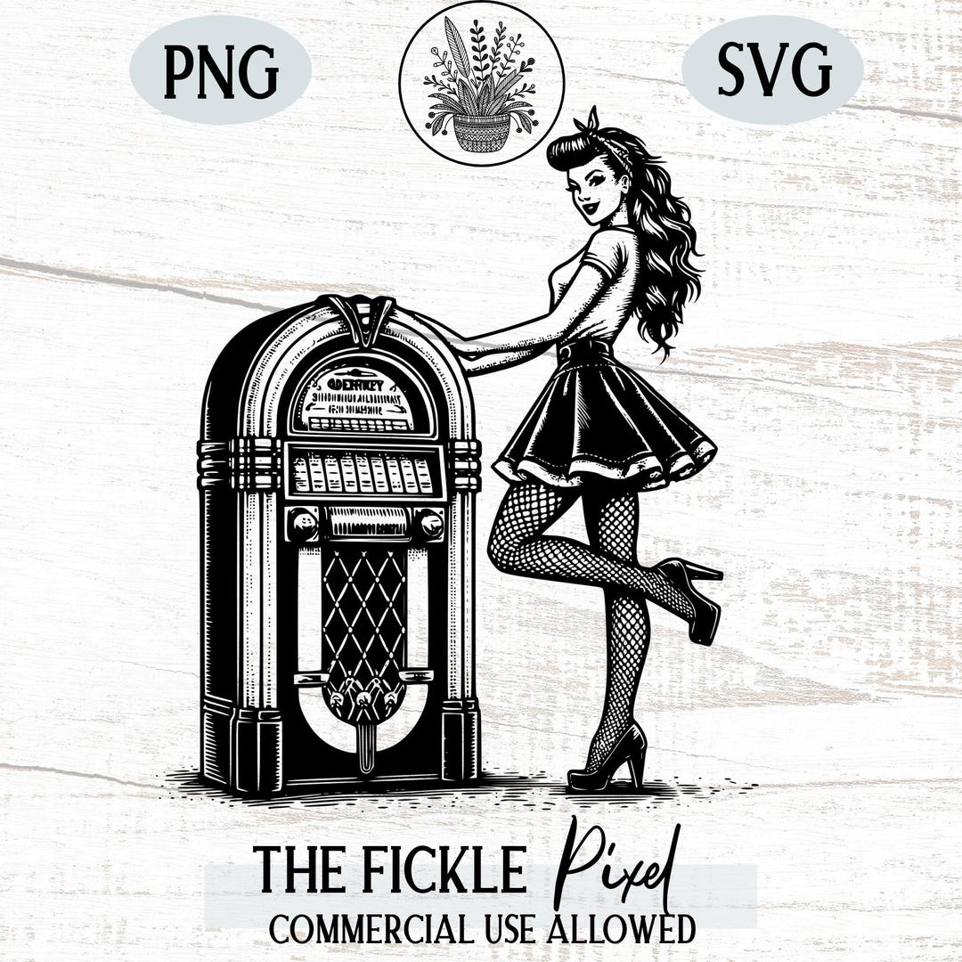 Pin-up Girl With Jukebox SVG PNG | Tattoo Style Clipart for Retro Tees ...