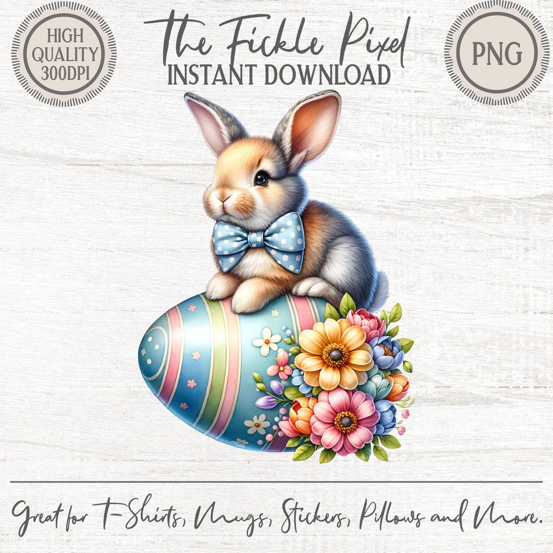 Bunny on Decorated Egg Illustration, Spring Clipart, Easter Graphic ...