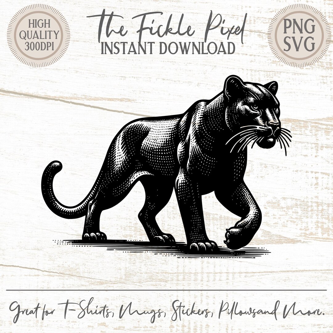 Retro Wild Cat Logo SVG PNG Woodcut Style Clipart Vintage Black Panther ...
