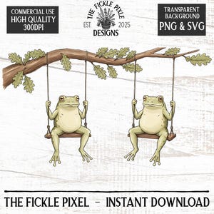 Whimsical Frog Friends on a Swing PNG | Vintage Boho Storybook ...