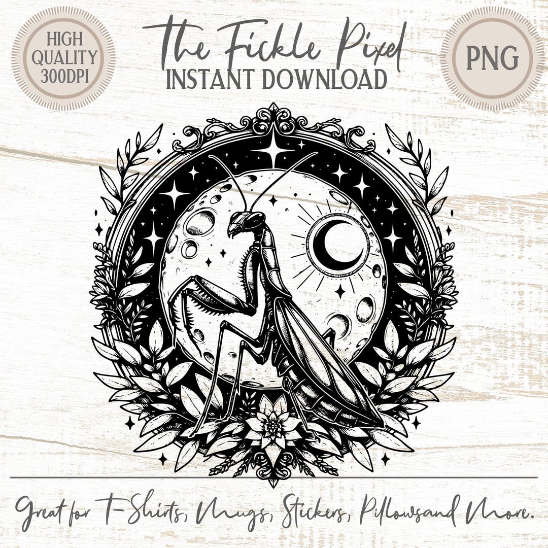 Mystical Praying Mantis Moon PNG Gothic Vintage Nature Art Digital ...