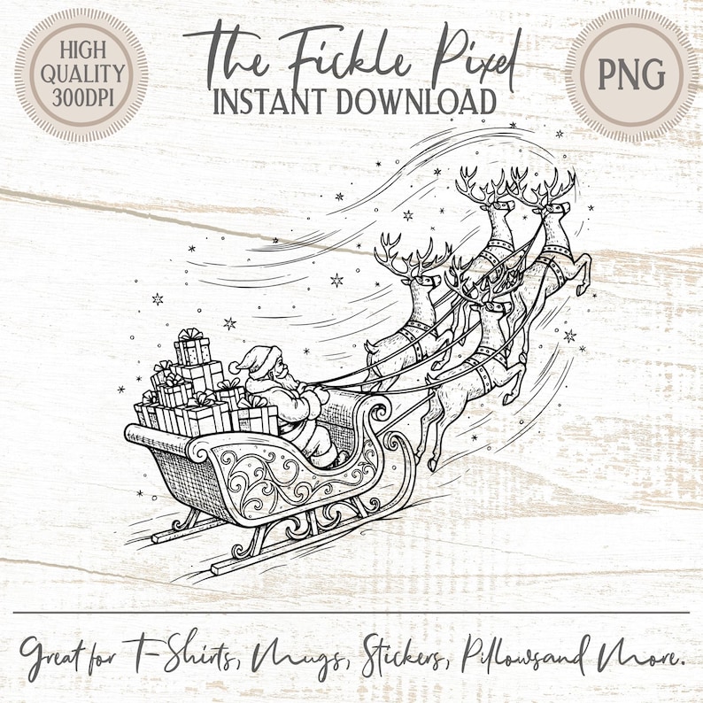 Vintage Santa Sleigh PNG, Christmas Reindeer Clipart, Holiday Card ...